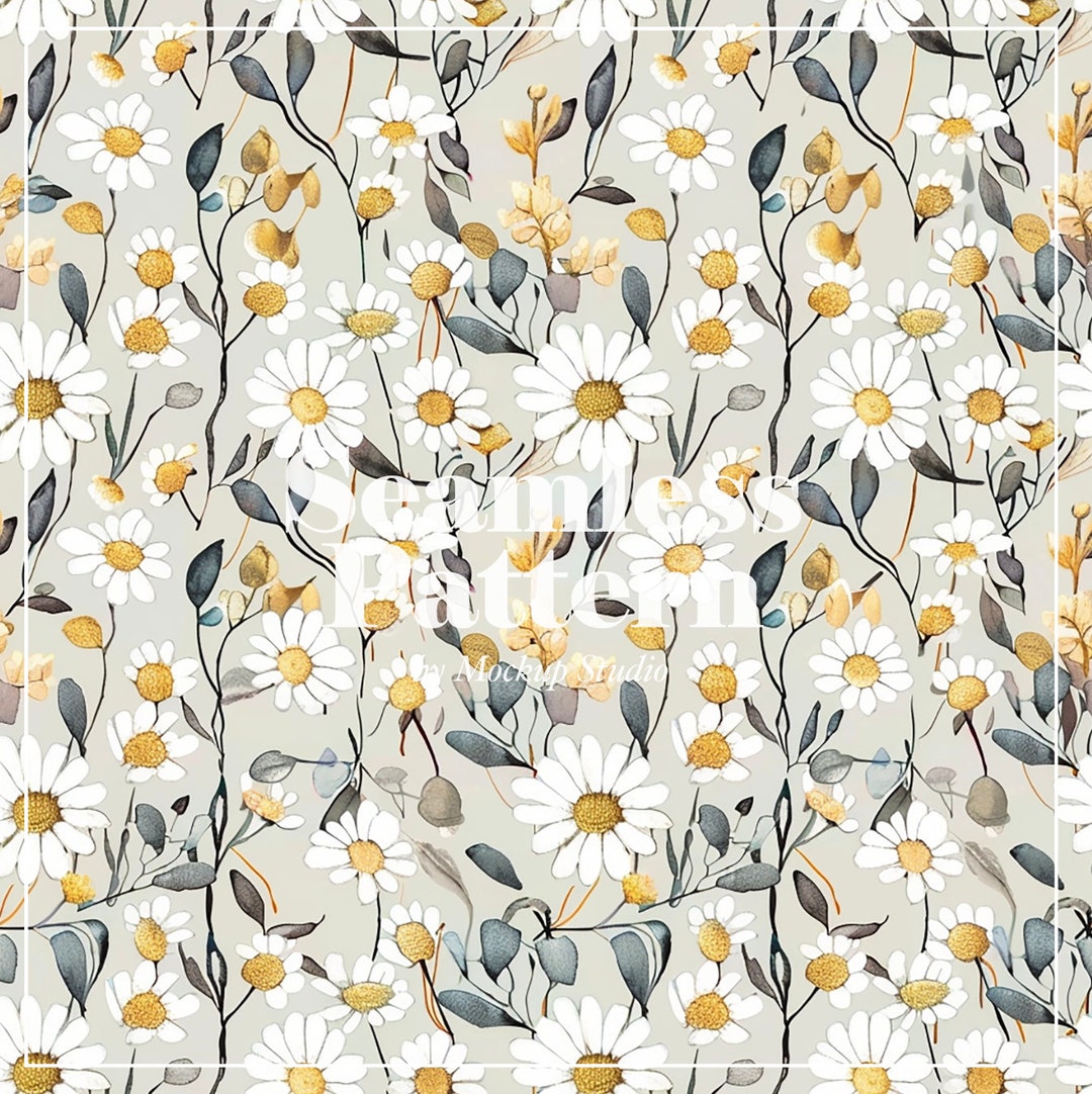Daisy Flower Pattern, Digital Seamless Pattern, Soft Tones Floral ...