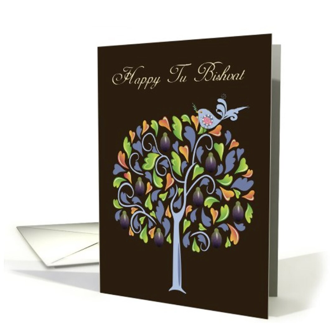 Tu Bishvat - Fig Tree and Bird - Card for Tu Bishvat Card - Etsy