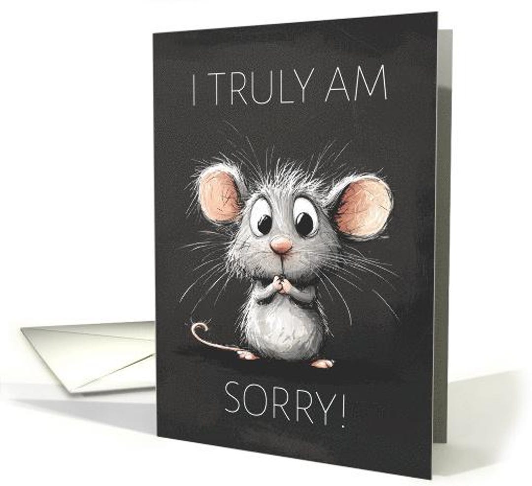 I Am so Sorry Cute Worried Looking Mouse on a Grey Background Card 5x7 ...