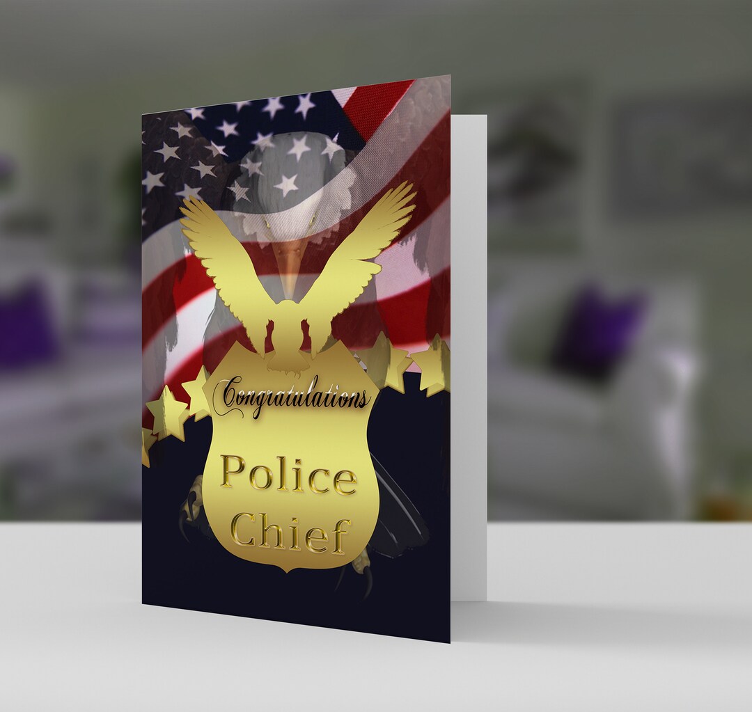 New Police Chief Congratulations Card With Eagle Badge and Flag - 5x7 ...