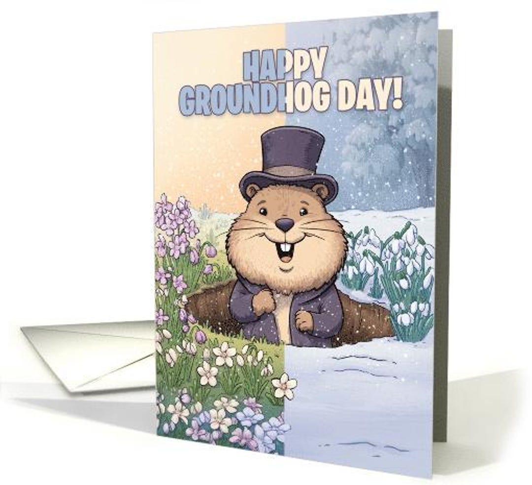 Groundhog Day With Groundhog Half Spring Half Winter Card 5x7 Pro Stock ...