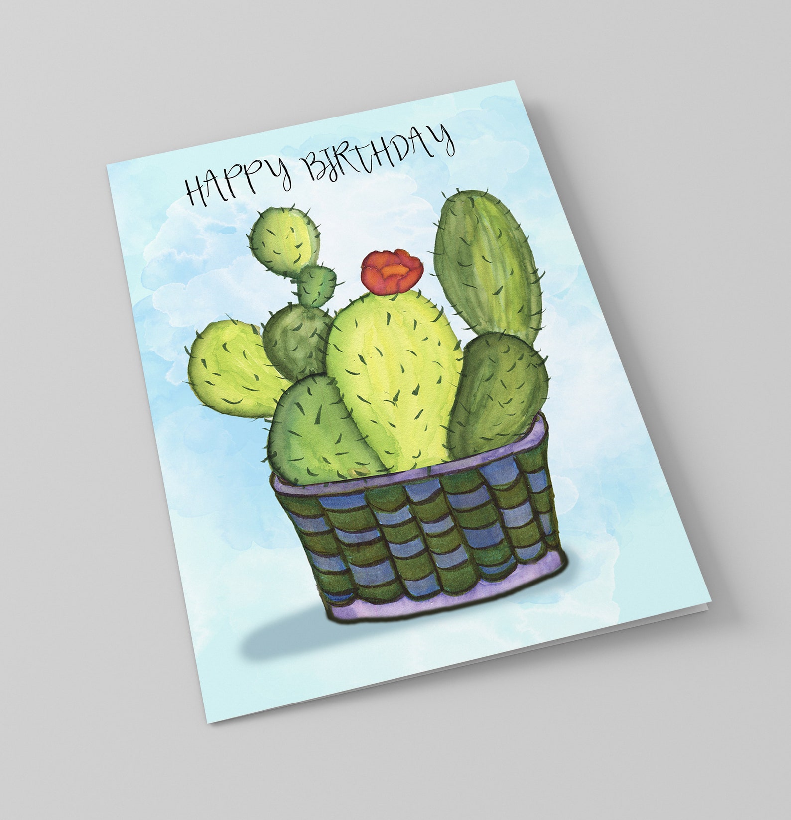 Cactus Birthday Card Watercolour Print Cactus in a Short - Etsy