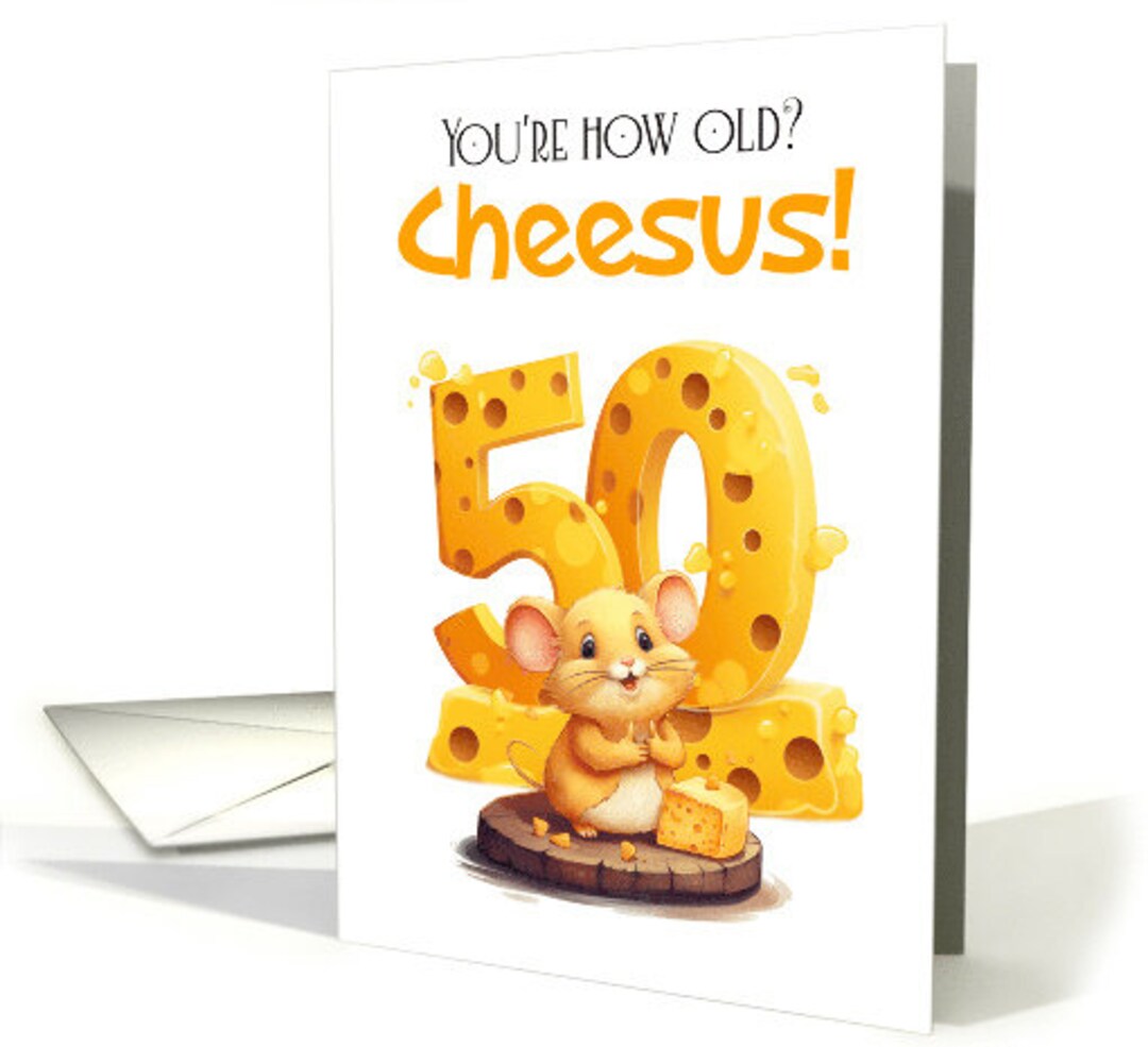 50th Cheesy Fun Mouse With Thumbs up Sitting on a Wooden Circle Card ...