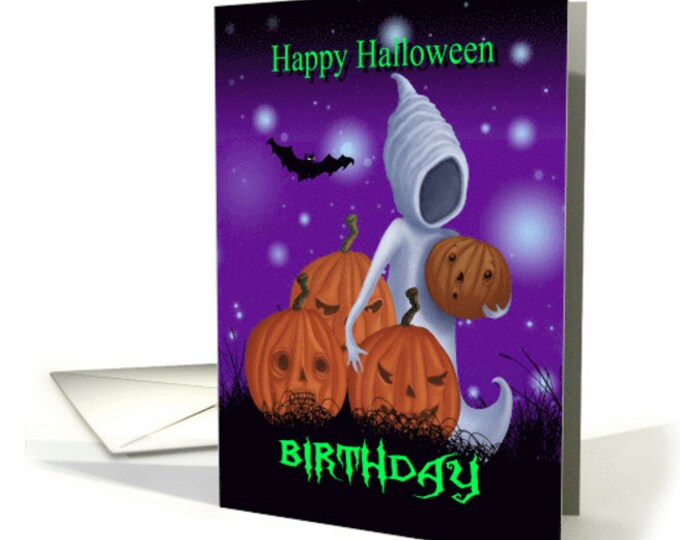 Happy Birthday Card Halloween Birthday Card Autumn Birthday Ghost ...