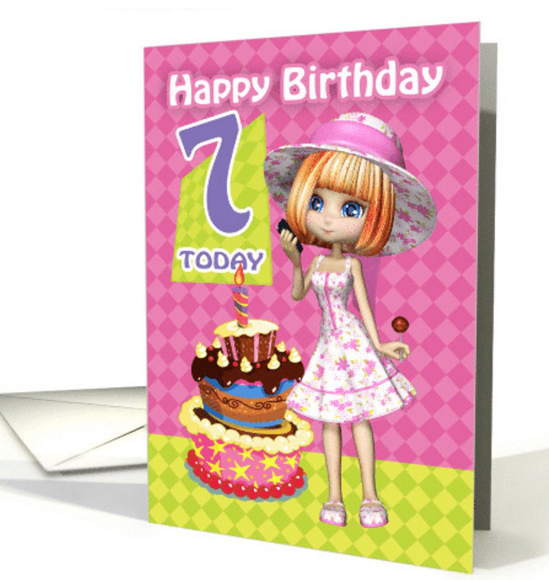 Birthday Card Pretty Trendy Little Girl and Cake Card - She's Ever so ...