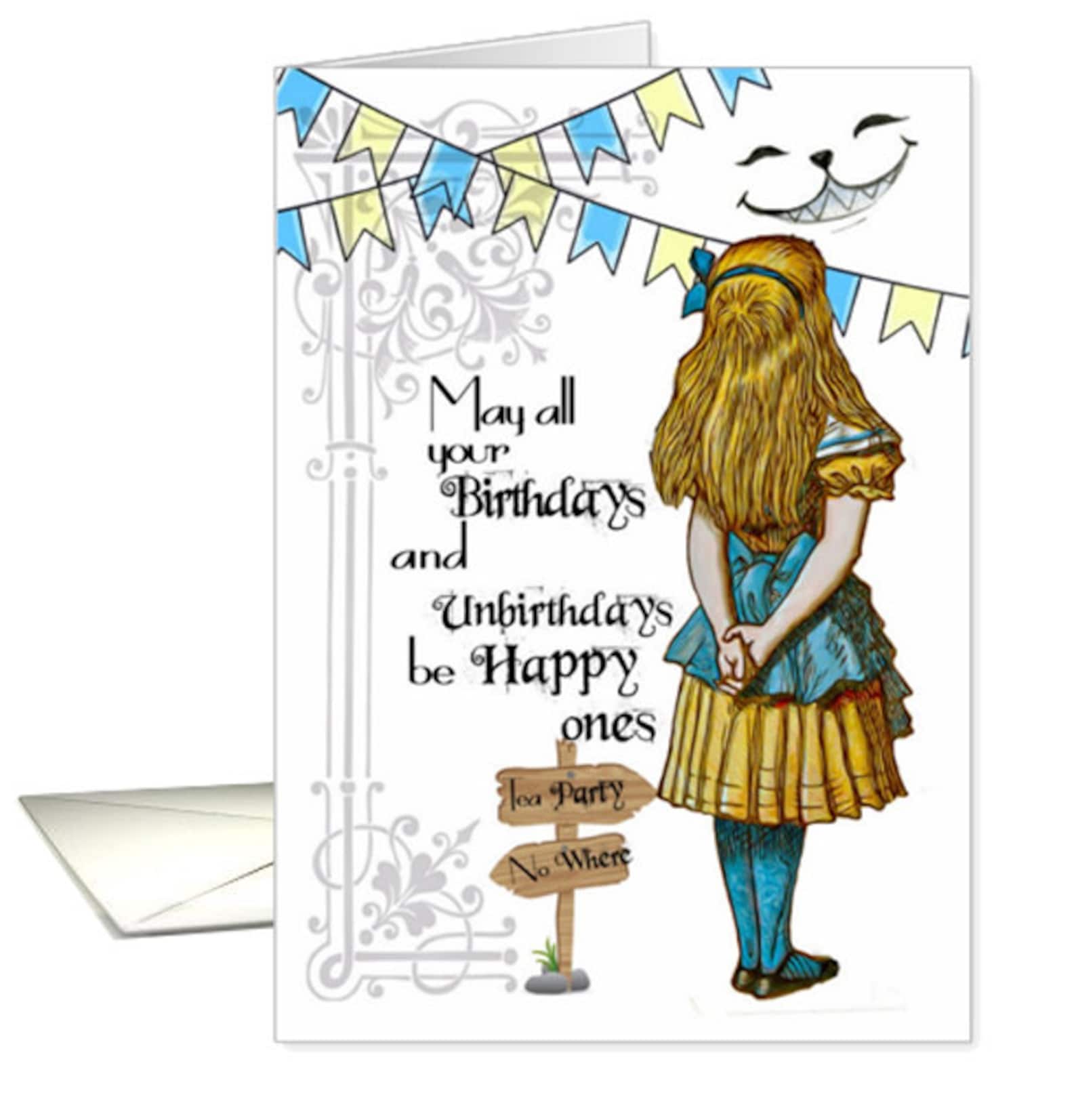 Alice in Wonderland, Alice Birthday Greeting Card - Alice Placing ...