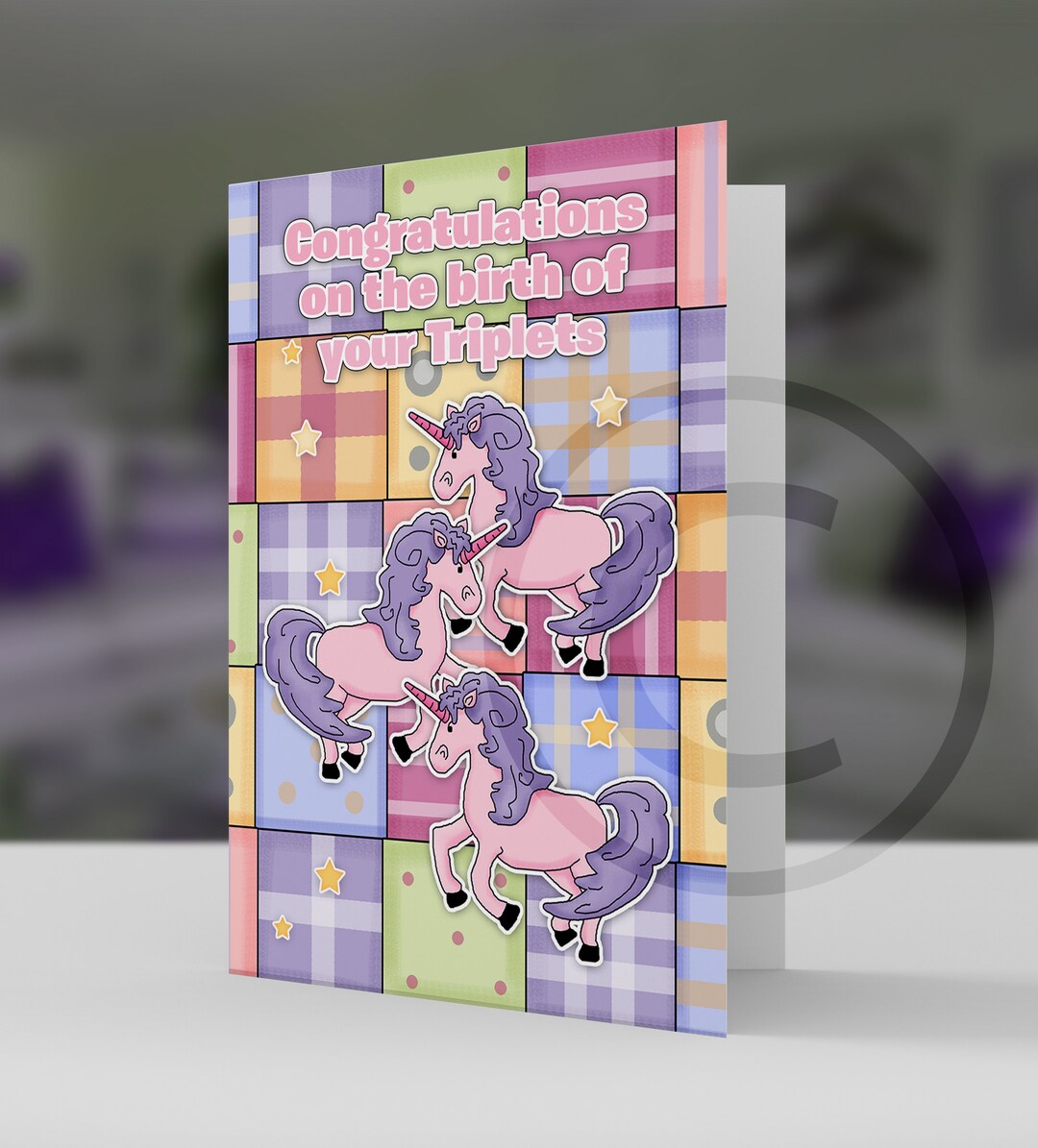 Triplet Congratulations With Three Unicorns Various Colours Card for ...