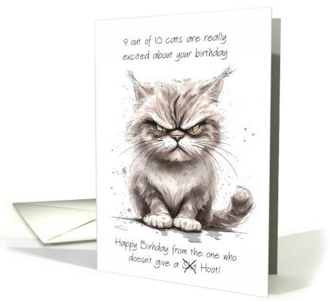 Grumpy Humor Cat 9 Out of 10 Cats in a Sketch and Felt Pen Style Card ...