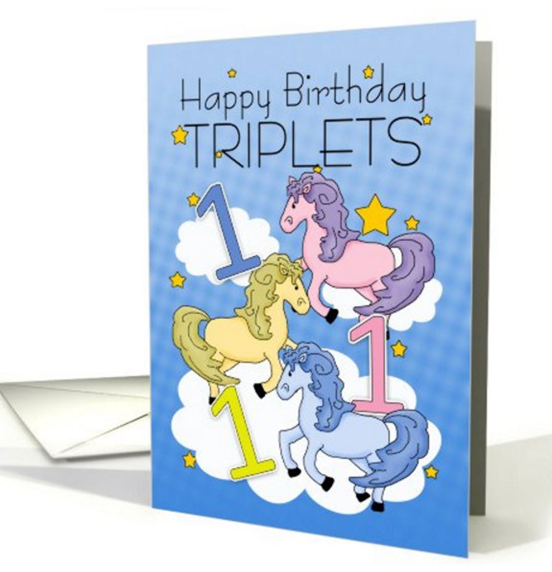 1st Birthday for Triplets With Ponies Card - Triplets Birthday Card ...