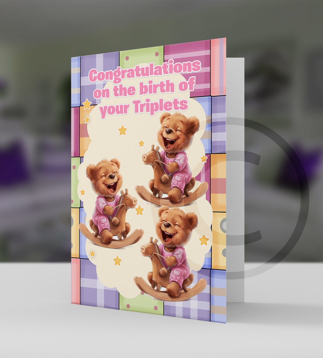 Triplet Congratulations With Three Happy Bears Various Colours Card for ...