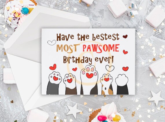 Pawsome Birthday Wishes Card an Adorable Set of Paws Features | Etsy