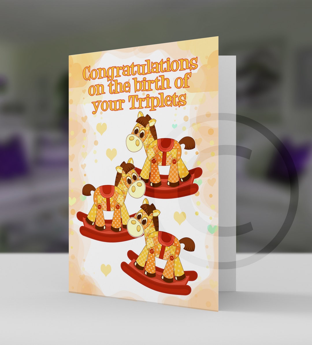 Triplet Congratulations With Little Rocking Horses Card for Triplets ...