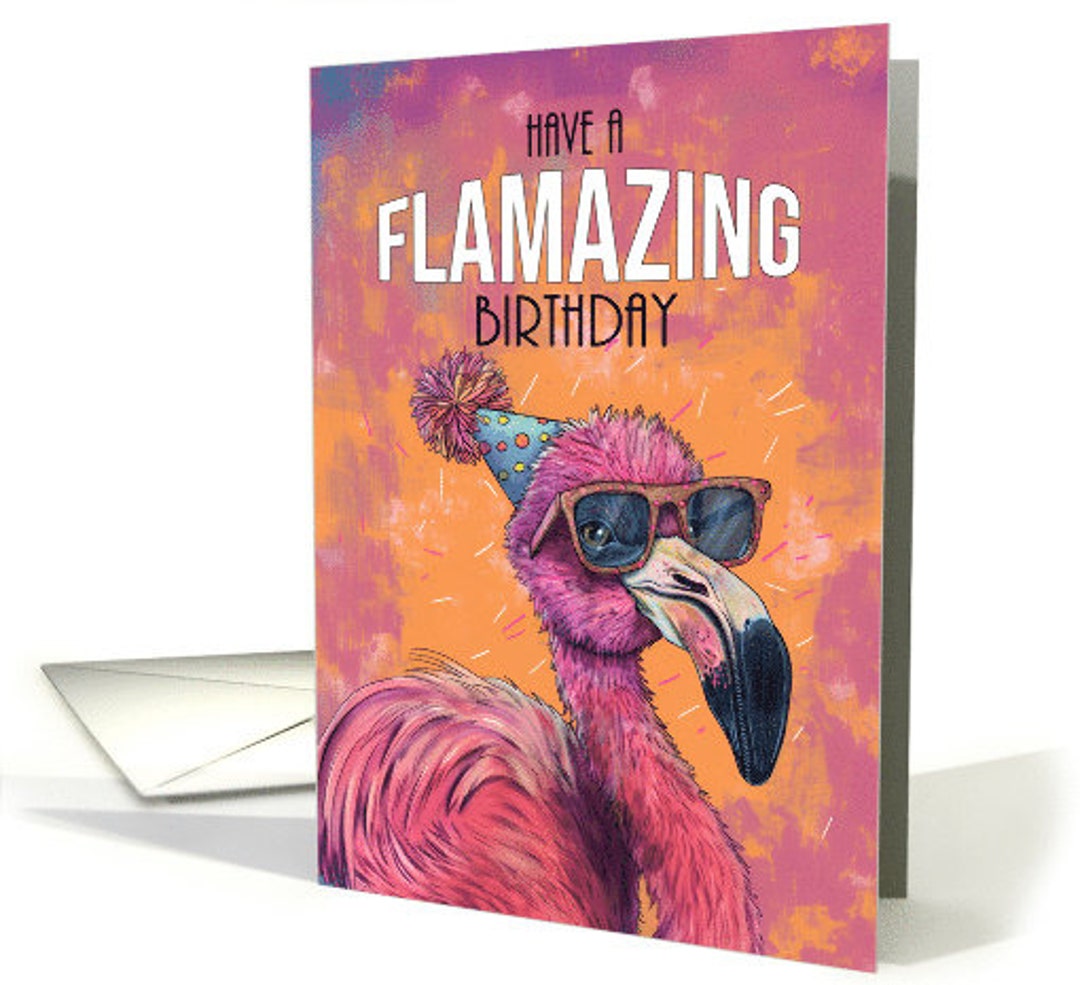 Birthday Flamingo Wearing a Party Hat Play on Words Flamazing Card ...