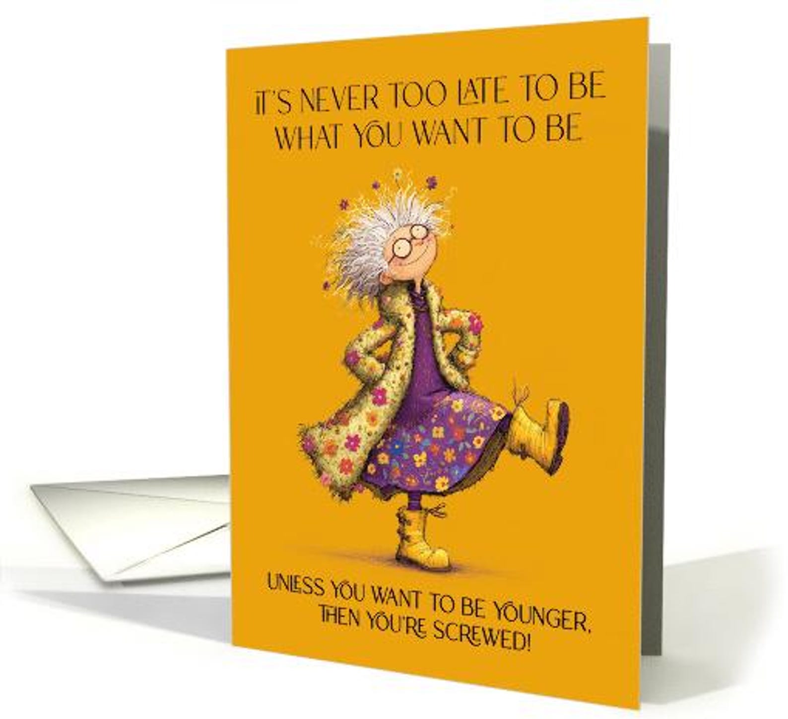 Humorous Cartoon Lady Dancing Birthday Funny Semi Inspirational Quote ...