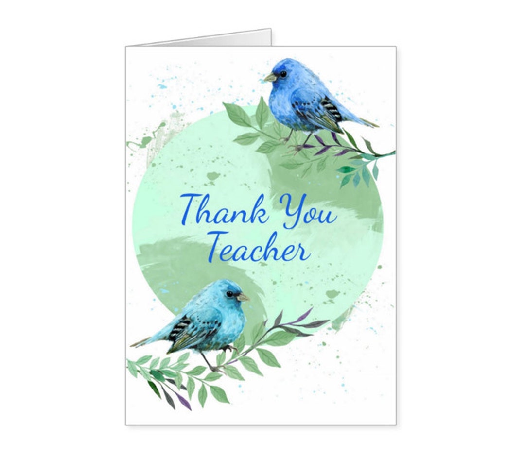 Teacher Thank You Card, Teacher Thank You With Pretty Blue Birds on a ...