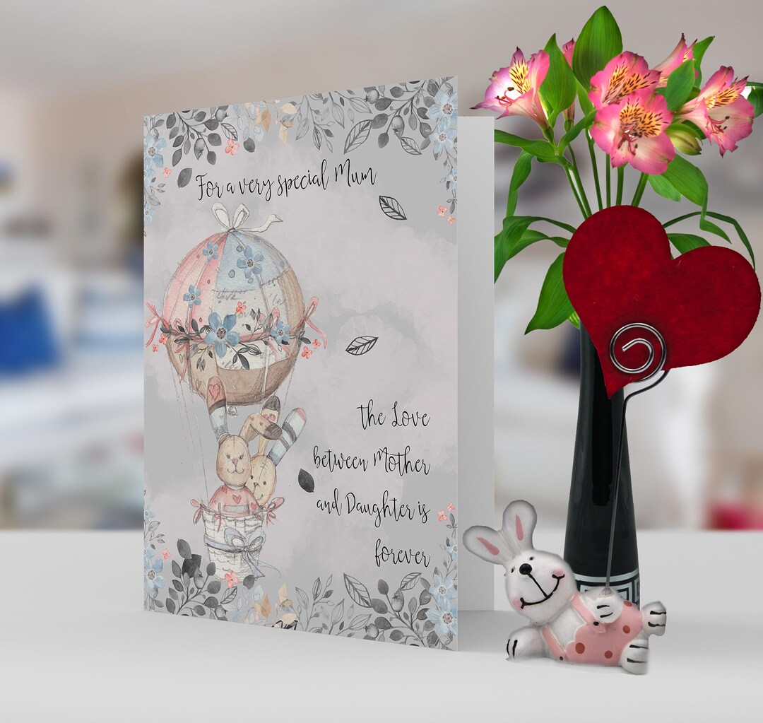 Mother's Day Greeting Card, With Little Balloon Rabbits, Can Be Adapted ...