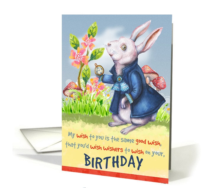 White Rabbit, Alice in Wonderland Birthday Greeting Card, Fun White ...