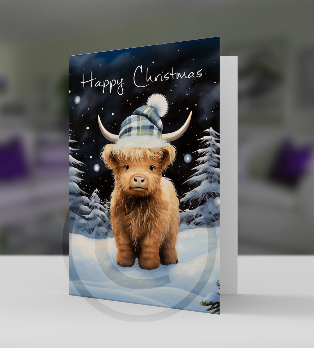 Highland Cow Christmas Greeting Card, Christmas Highland Cow, 5x7 Pro ...