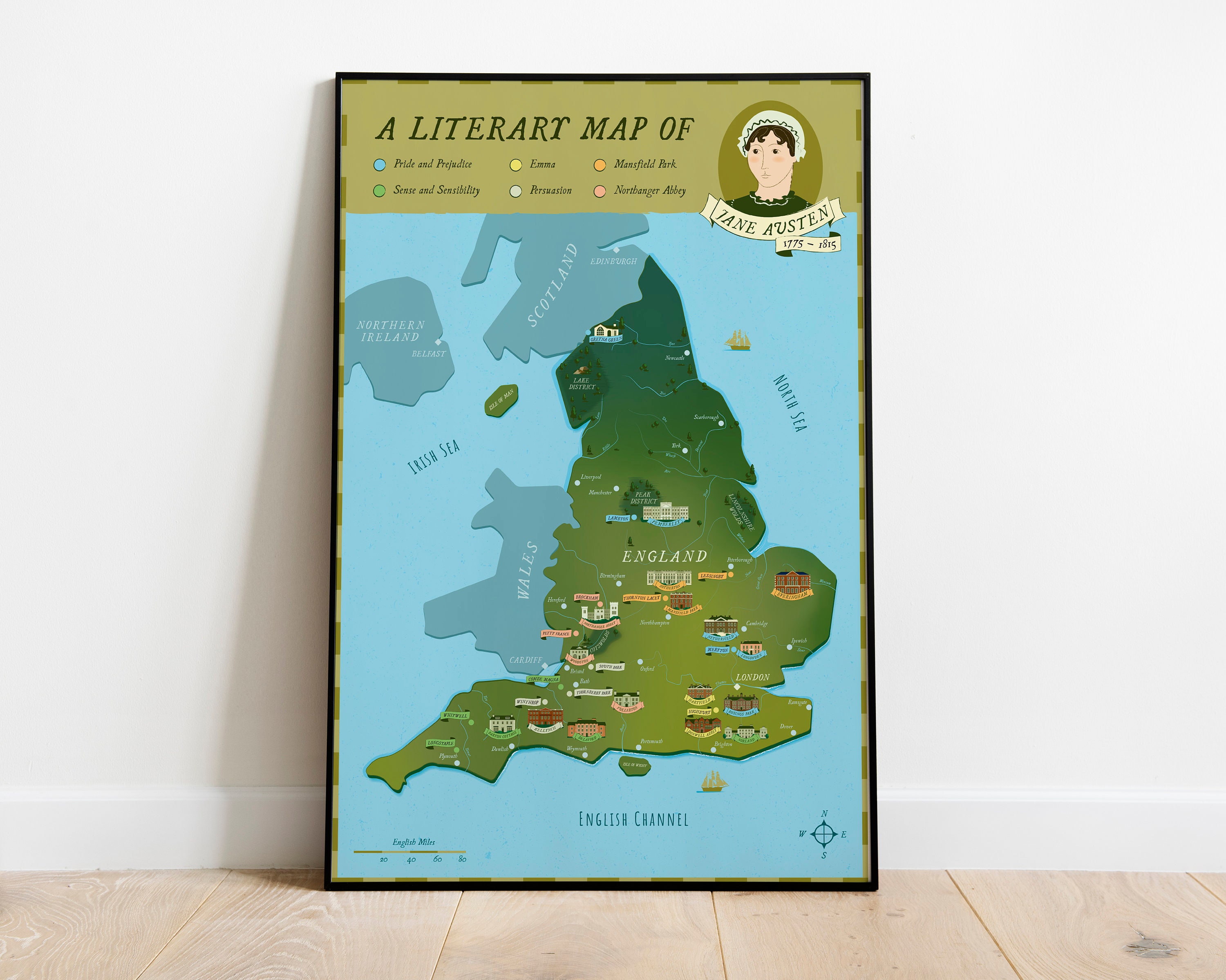 Jane Austen Literary Map Books Unframed | Etsy