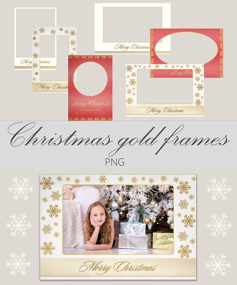 Christmas Gold Frames, Christmas Overlays, Christmas Card, Photo ...