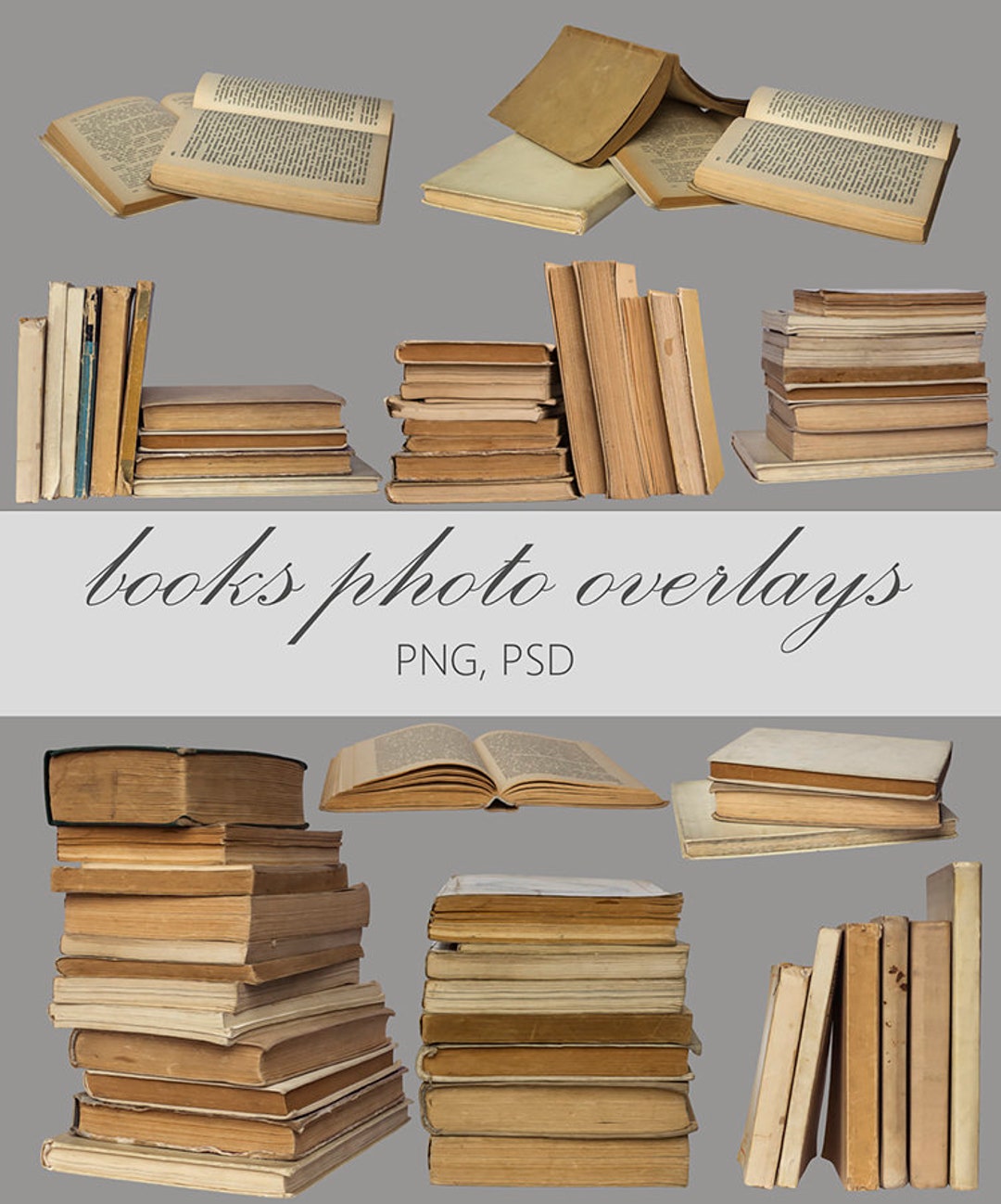 Old Books Photo Overlays: Scrapbook Photography (PNG, PSD) - Etsy