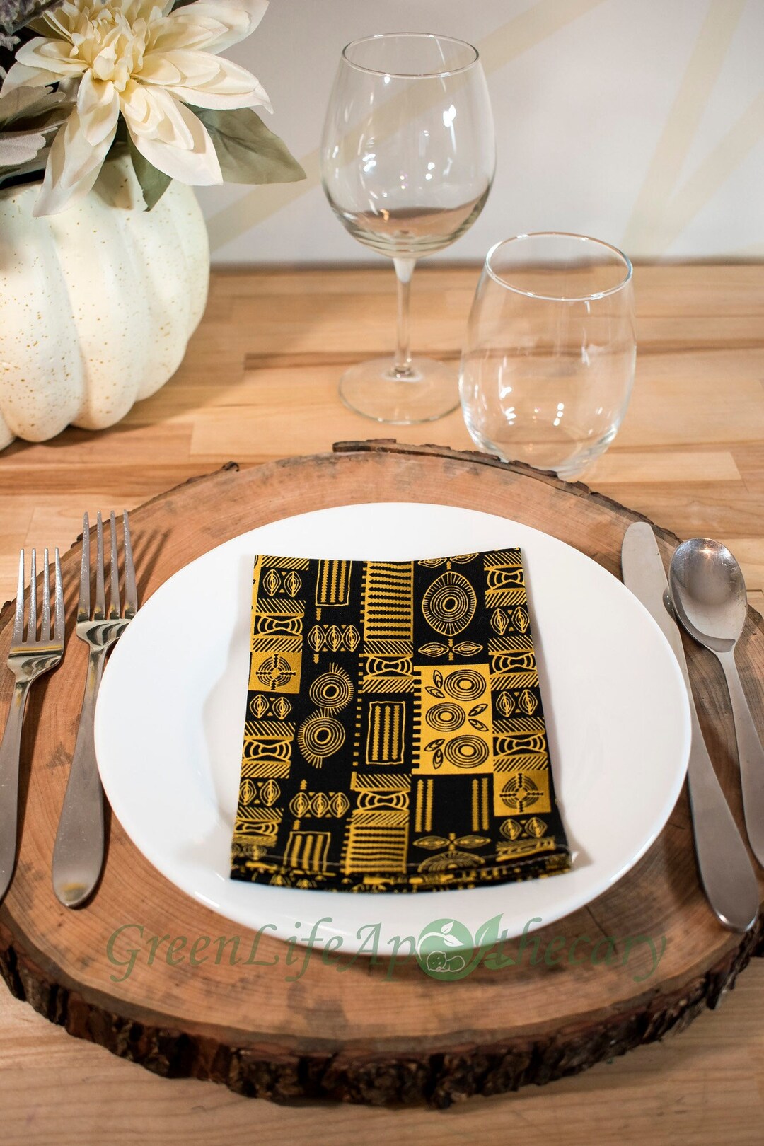 Large Cloth Dinner Napkins, Ankara Prints Table Hand Linens, Black Gold ...