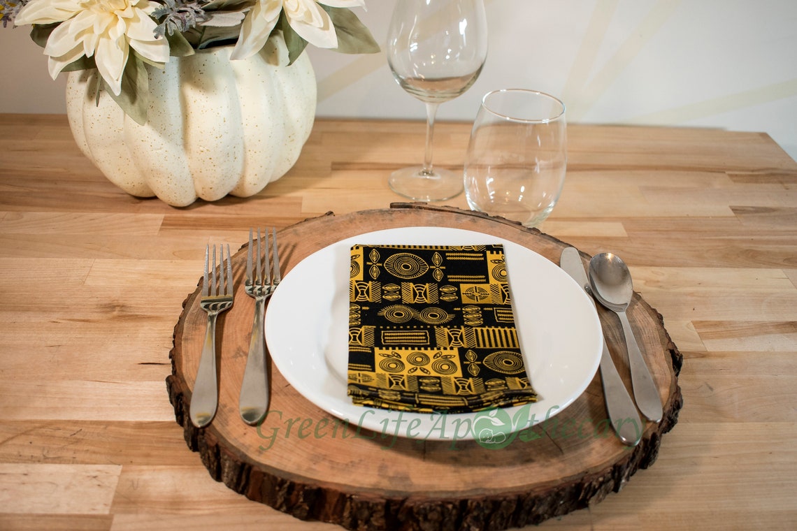 Large Cloth Dinner Napkins, Ankara Prints Table Hand Linens, Black Gold ...