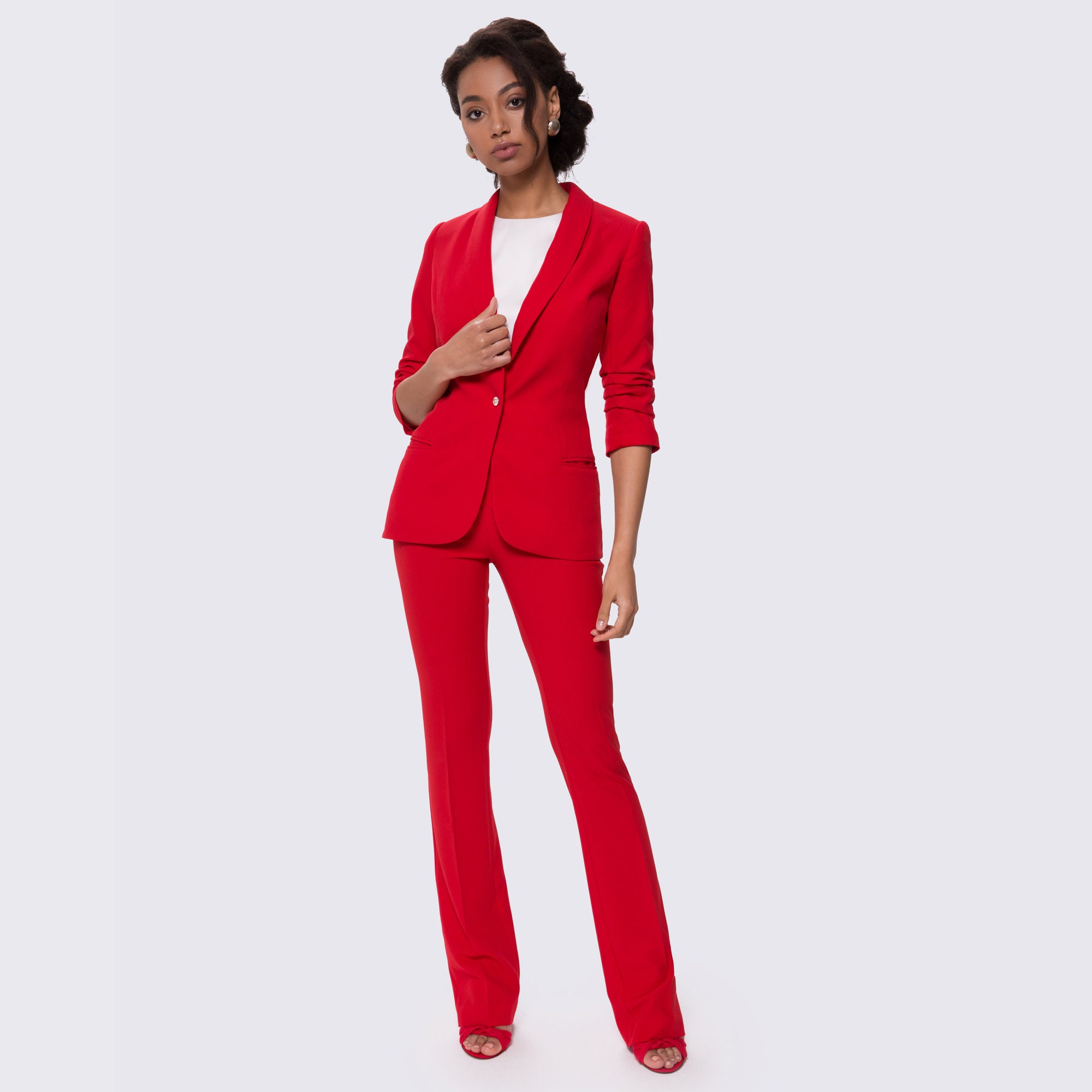 Red Pants, Red Women's Pants, Red Women's Trousers, Red Women's Flared ...