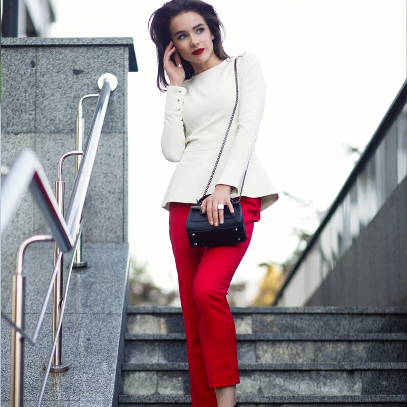 Ivory Basque Blouse Peplum Blouse Blouse Ivory Blouse With - Etsy