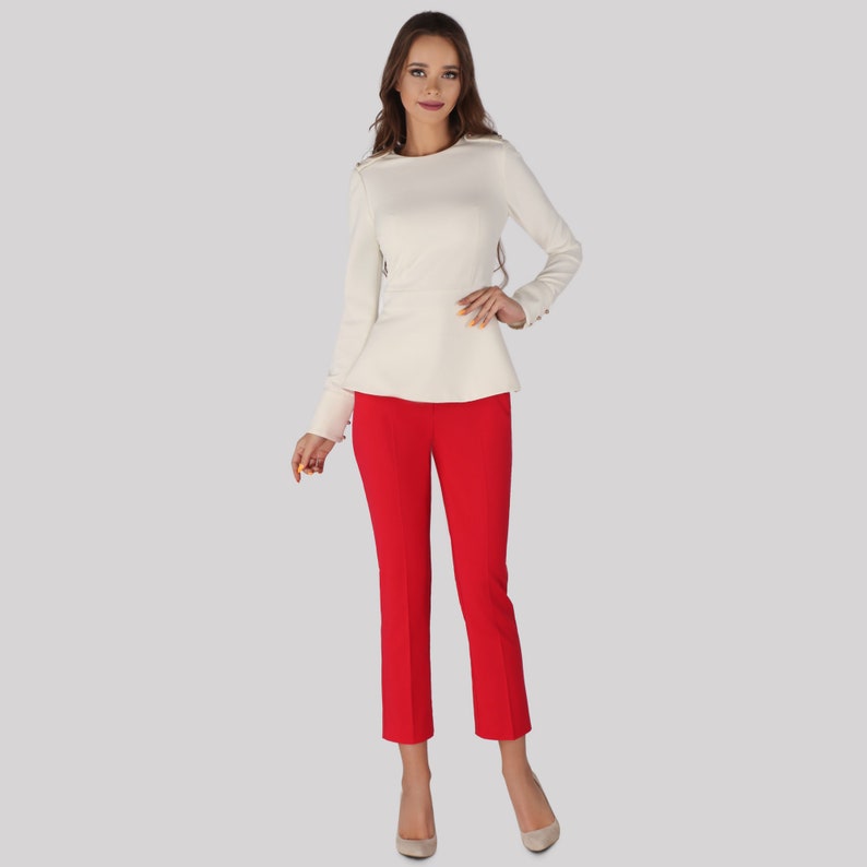 Ivory Basque Blouse Peplum Blouse Blouse Ivory Blouse With - Etsy