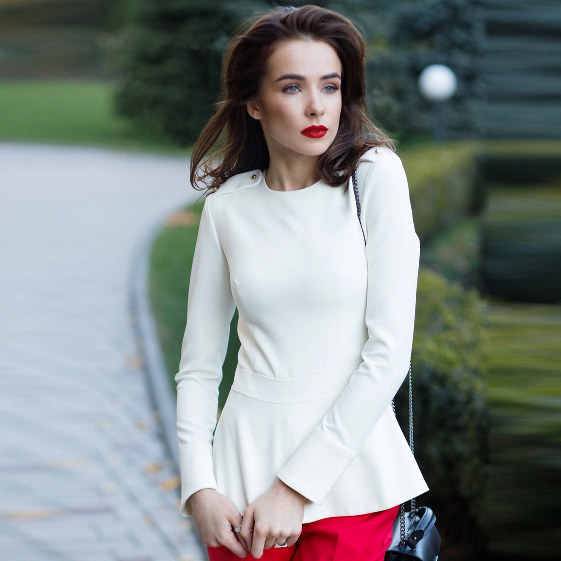 Ivory Basque Blouse Peplum Blouse Blouse Ivory Blouse With - Etsy