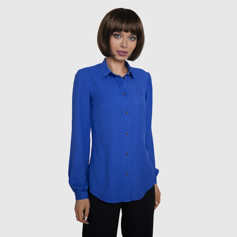 Royal Blue Women's Shirt, Fitted Women's Shirt, Blue Business Shirt ...