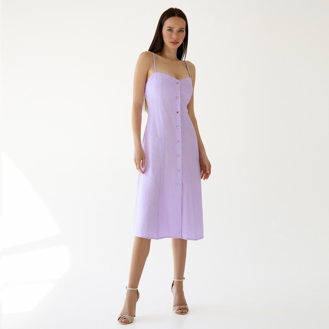 Women Sundress With Buttons, Lilac Summer Dress, Midi Dress for Women ...