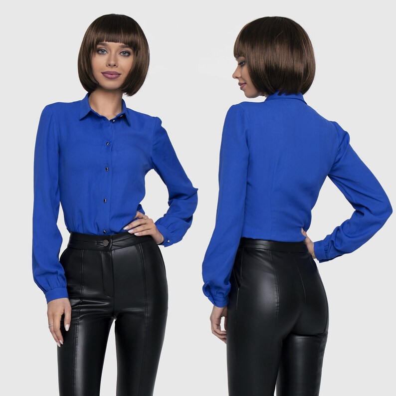 Royal Blue Women's Shirt, Fitted Women's Shirt, Blue Business Shirt ...