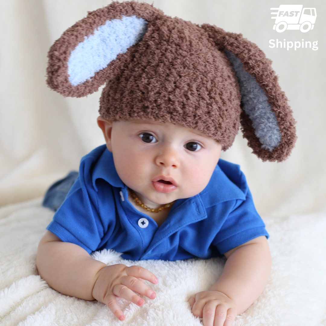 Blue Bunny Bop Newborn Easter Hat: Soft Handmade Baby Beanie - Etsy
