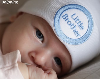 2 Ply Newborn Hospital Hat Little Brother Blue and White - Etsy