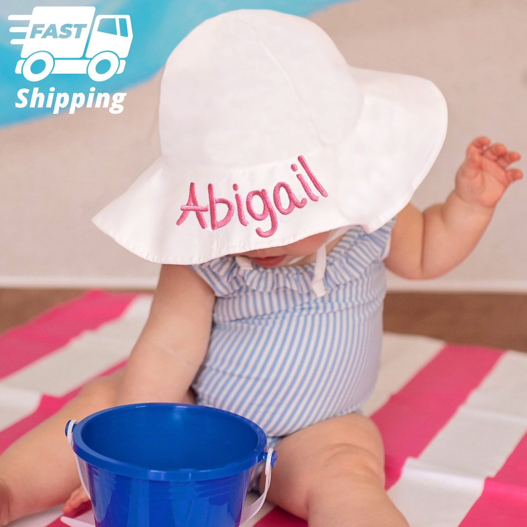 Personalized Baby Sun Hat: Embroidered White Wide Brim, UPF 50+ - Etsy