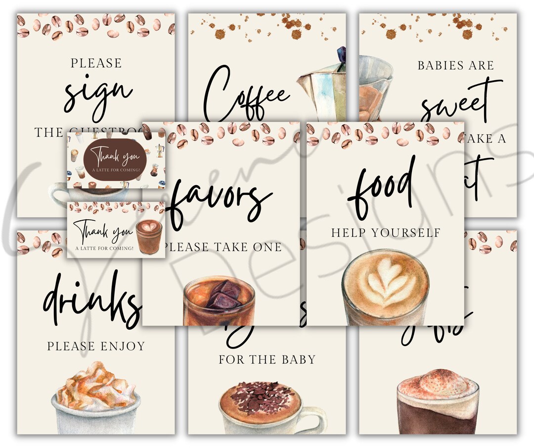 Coffee Baby Shower Sign/tag Bundle - Downloadable Prints, Signs, Favor ...