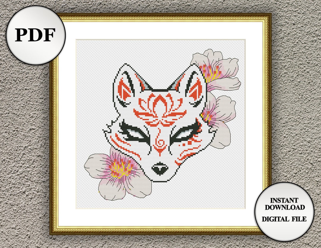 Anime Mask Cross Stitch Pattern Sakura Counted Cross Stitch Fox Modern ...