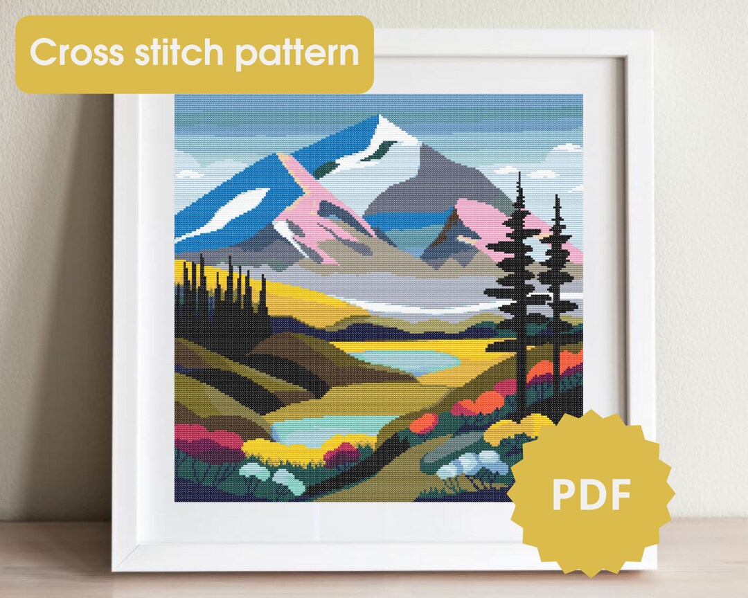 Mountain Landscape, Cross Stitch Pattern, Cross Stitch Chart Mountain ...