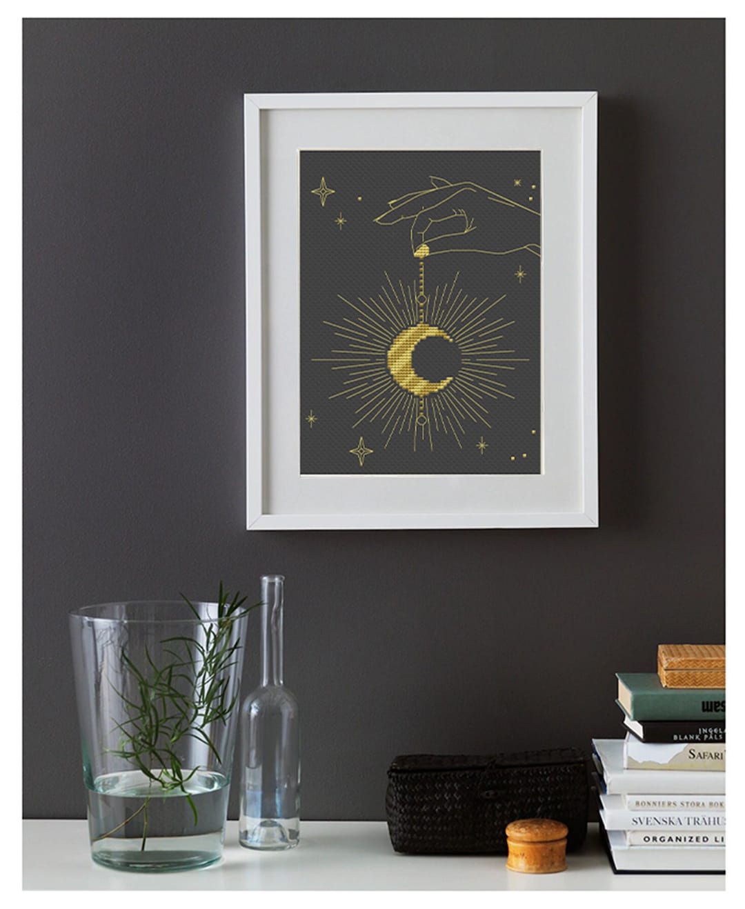 Funny Crescent Cross Stitch Pattern Moon and Stars Wall Art Counted ...