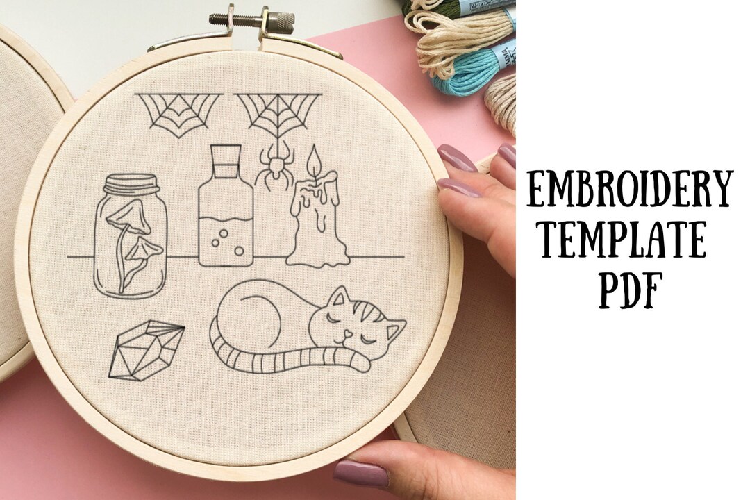 Halloween Cat Embroidery Pattern PDF Printable Template for - Etsy