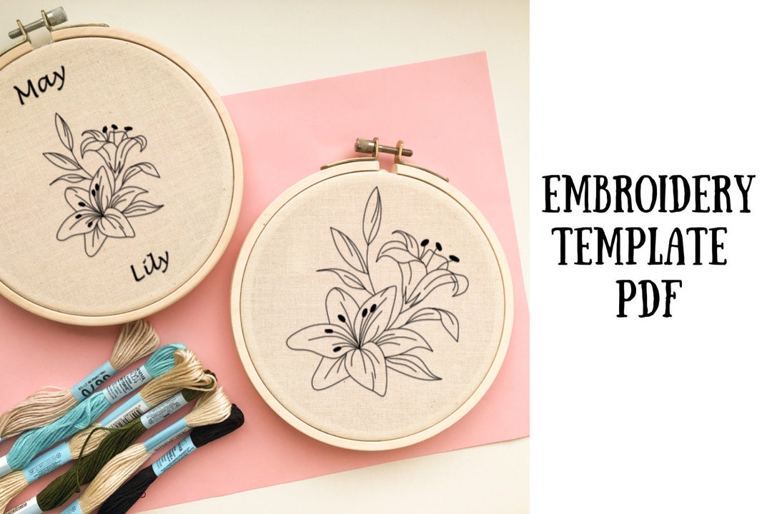 Lily embroidery pattern PDF, printable embroidery template, may birth ...