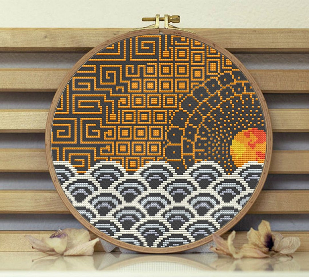Funny Sun Cross Stitch Pattern Geometric Sunset Boho Style Art PDF ...