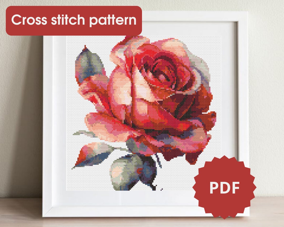 Rose Cross Stitch Pattern Flower Cross Stitch Chart PDF - Etsy