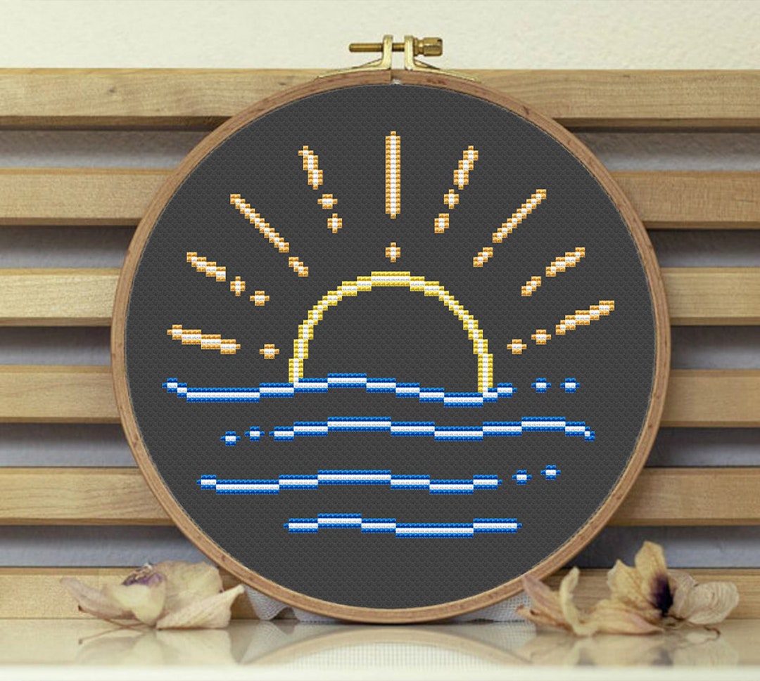 Neon SUN Cross Stitch Pattern Sunset Simple Easy Patterns Counted Cross ...