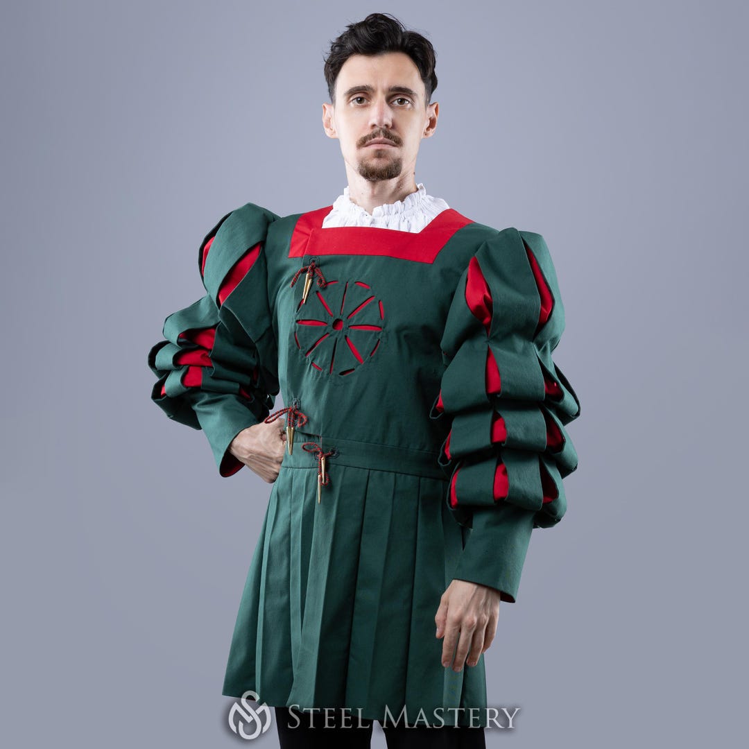 Green and Red Landsknecht Wool Coat, Renaissance Waffenrock, SCA LARP ...