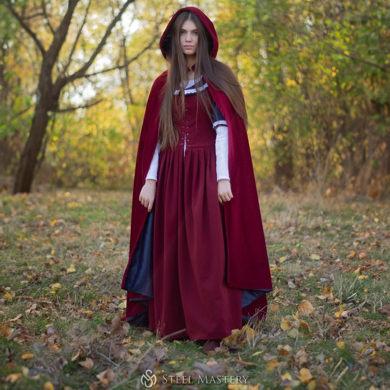Red Velvet Hooded Cape, Renaissance Medieval Cloak, Cosplay LARP - Etsy