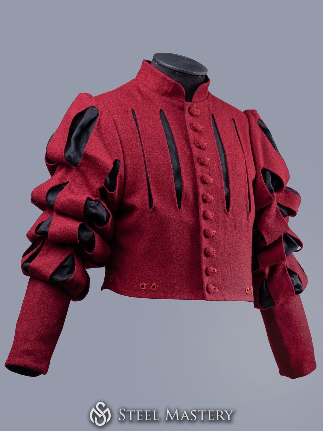 Medieval Clothing Men Wool Jacket, Landsknecht Puffed Sleeves Red ...