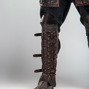 LARP Greaves Armor, Leather Leg Armor, Fantasy Greaves, Leather Knee ...